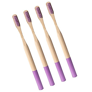 Natural Bamboo Charcoal Toothbrush Soft Bristles Manual Toothbrush for Adults 4Pcs (Purple)