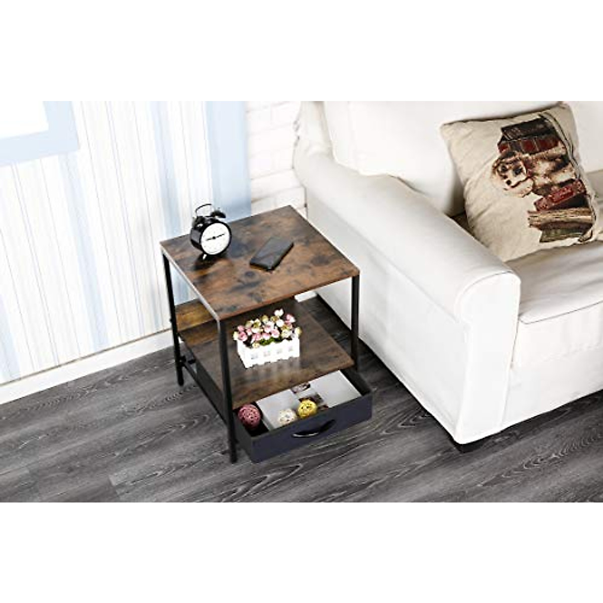 Kamiler Industrial Nightstand with Drawer -End Table,Side Table,Telephone Sofa Table Rustic Furniture Metal Frame for Bedroom/Entryway/Office