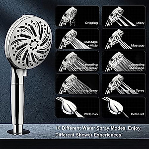 High Pressure Shower Head with Handheld - Filtered Shower Head with Pause and Jet 𝟏𝟎 Modes, Removable Powerful Pressure Hand Held Showerhead with Extra Long Hose and Detachable Filter