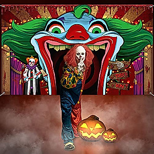 Halloween Clown Decorations Scary Carnival Backdrop Halloween Clown Banner Creepy Clown Background Photography for Horror Circus Carnival Halloween Party Decor Supplies Scary Evil Vampire (Creepy)