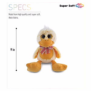 DolliBu Plush Duck Stuffed Animal - Soft Fur Huggable Sitting Yellow Duck, Adorable Playtime Duck Plush Toy, Cute Lake Bird Cuddle Gift, Super Soft Plush Doll Animal Toy for Kids & Adults - 9 Inches
