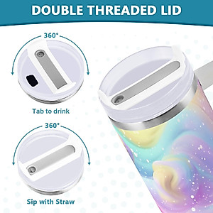KEEPREAL 30 oz Rainbow Ice Cream Swirl Tumbler with Handle, Insulated Sports Water Bottle with Lid and Straw, Thermal Stainless Steel Travel Coffee Mug Cup #171