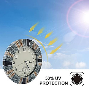 UMEXUS Indoor Outdoor Clock and Thermometer, 13 Inch Large Waterproof Wall Clocks, Retro Silent Non-Ticking Battery Operated Weatherproof Clock for Patio, Pool, Lanai, Fence, Garden (Brown)