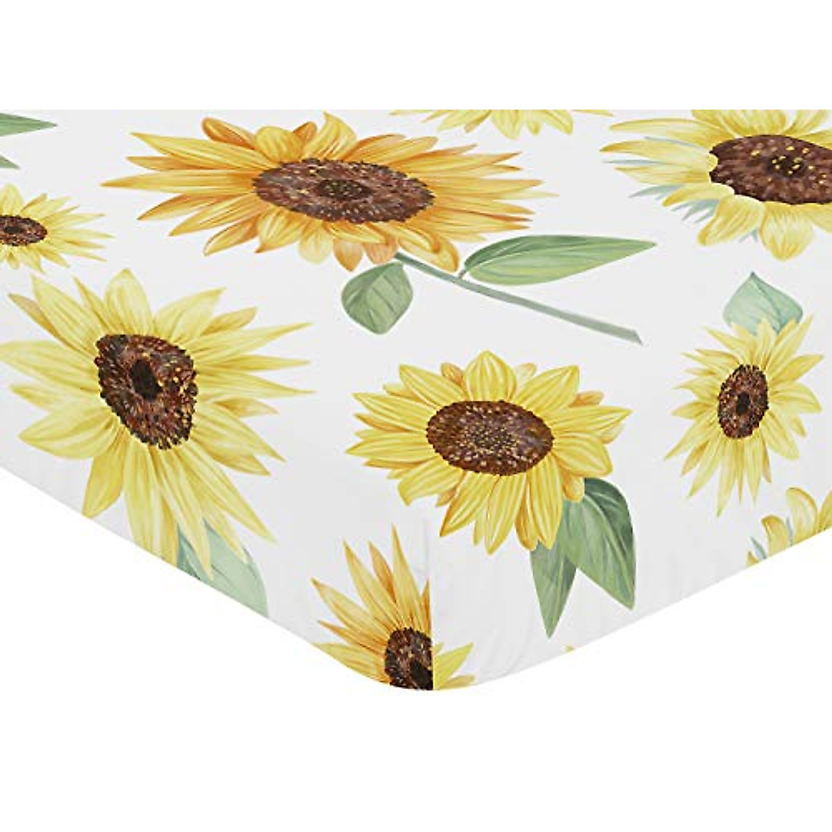 Sweet Jojo Designs Yellow, Green and White Sunflower Boho Floral Girl Baby or Toddler Nursery Fitted Crib Sheet - Farmhouse Watercolor Flower