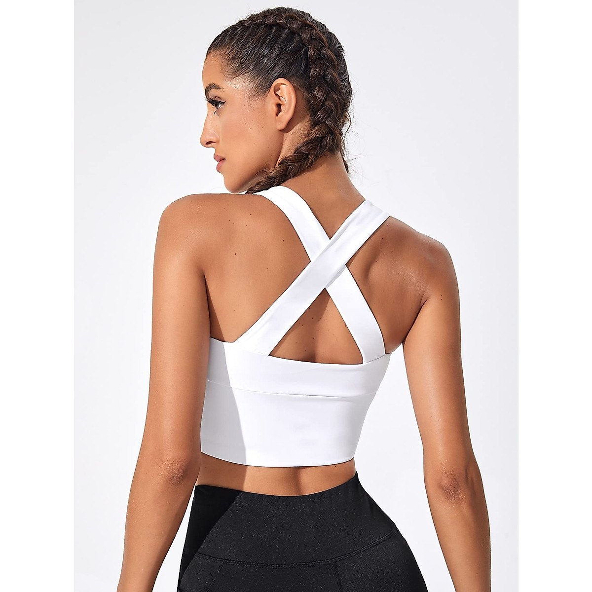 Verdusa Women's Zip Up Front Criss Cross Back Workout Sport Bra Tank Top White M