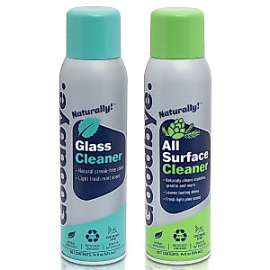 Goodbye Naturally Glass Cleaner and All Surface Cleaner, Safe and Effective All Natural Cleaning Products, 14 oz Continuous Spray Cans, 2 Pack