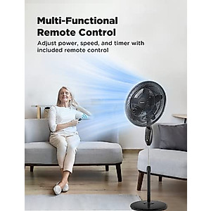 PELONIS PFS45A5BBB 18 inch 5-Blade Oscillating, Adjustable Standing Pedestal Remote, LED Display, 5 Speed Setting and 7-Hour Timer Fan, Black
