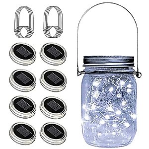 Ostritec Solar Mason Jar Lights Lids, 8 Pack 30 Led Fairy Lights(Jars Not Included), Outdoor Hanging Mason Jar Solar Lights, Fairy in a Jar Solar Firefly Lights for Patio Garden Table Decor
