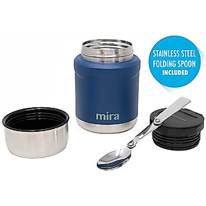 MIRA Lunch, Food Jar - Vacuum Insulated Stainless Steel Lunch Thermos with Portable Folding Spoon - 15 oz (450 ml) - Hawaiian Blue