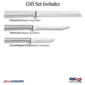 Rada Cutlery Sensational Serrations 3-Piece Kitchen Knife Set Stainless Steel Blade and Aluminum, Silver Handle