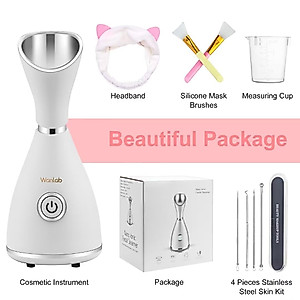 Portable Facial Steamer Nano Face Steamer Warm Mist Home Skin Spa Steamers for Sinuses Acne Pores Cleanse Blackhead Remover Kit Mask Brush