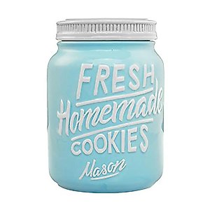 Blue Ceramic Mason Jar Cookie Jar - Keep Your Cookies & Baked Goods Fresh with an Airtight Lid - Handy Container - Vintage Farmhouse Decor & Collector Gift - Rustic Kitchen Accessory by Goodscious