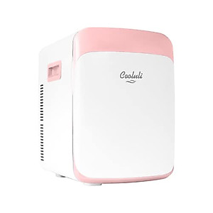 Cooluli 15L Mini Fridge for Bedroom - Car, Office Desk & College Dorm Room - 12V Portable Cooler & Warmer for Food, Drinks, Skin Care, Beauty, Makeup & Cosmetics - AC/DC Small Refrigerator (Pink)