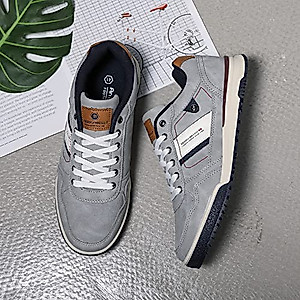 AX BOXING Mens Casual Shoes Comfortable PU Leather Fashion Sneakers Breathable Low-Top Walking Shoes(Grey, Size_10)
