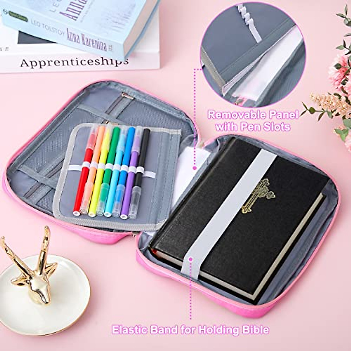Bible Covers for Women Girls Bible Case Large Bible Bag with Handle Bible Tote Bag Zipper Pocket Bible Cover for Bible Study Supplies