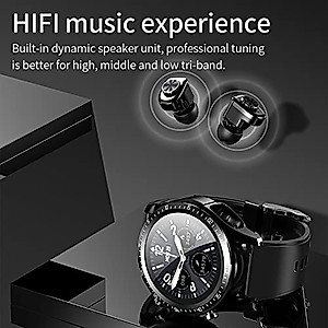 Smart Watch with Earbuds - 2 in 1 Round Fitness Track Watch, 1.28inch Smartwatch with Step, Heart Rate, Sleep Monitor, Waterproof Long Time Standby, Gifts for Men (Black)