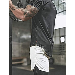 Ouber Men's 2-in-1 Running Shorts 7" Workout Training Jersey Short (White,XL)