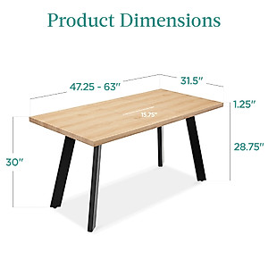 Best Choice Products Extendable Dining Table 47 to 63in Modern Large Expanding Kitchen Table up to 6 People w/Leaf Extension, 2 Locks, 132lb Capacity - Natural Oak
