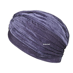 BISMAADH Soft Velvet Twisted Pleated Pre Tied Knot Readymade Turban/Pagri Chemo Cap Head Wraps-Cover for Men’s & Women’s (Dark Grey)
