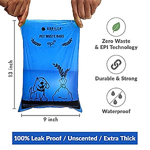 GORILLA SUPPLY Dog Poop Waste Bags with Dispenser and Leash Tie, 9" x 13", Blue, 1000 Count