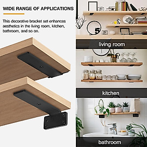 HITOMEN Heavy Duty Floating Shelf Brackets, 6-Inch (1/5'' Thick) Hidden Shelves Hardware, Cast Iron L Brackets, Rustic Industrial Black Metal Wall Shelving Supports, 4 Pack