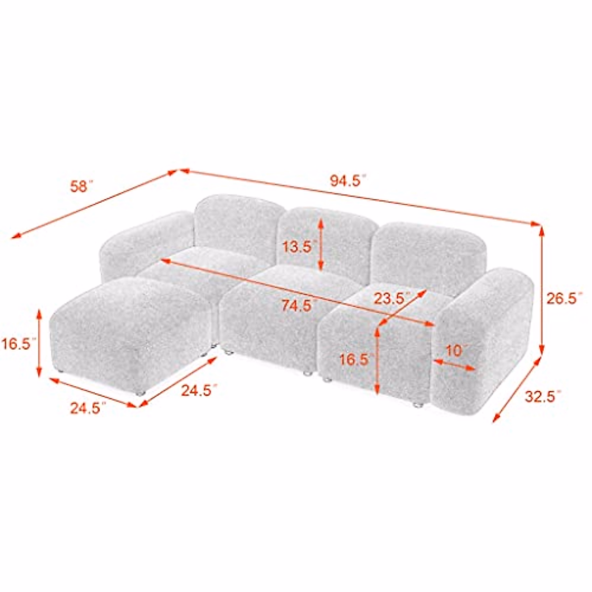 FLOYINM L-Shape Modular Sectional Sofa，DIY Combination，Teddy Fabric，Orange.