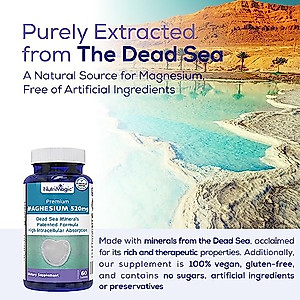 NutriMagic Elemental Magnesium 520mg Patented High Absorption, Natural Dead Sea Mineral Complex from Magnesium Oxide for Heart, Muscle, Bone, Brain Health Support, 1 Capsule Per Day, 60 Vegan Capsules