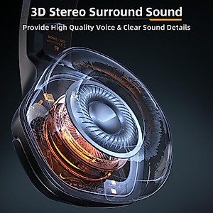 Tatybo Gaming Headset for PS5, PS4, PC, Gaming Headphones with Noise Cancelling Microphone, Over-Ear Gamer Headset with Stereo Sound for Laptop Switch Xbox (Black)