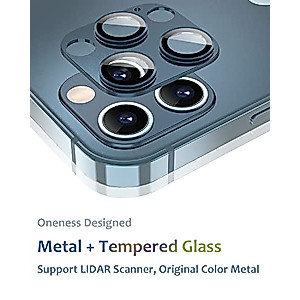 [2 Pack] Tamoria iPhone 12 Pro Max Camera Lens Protector Metal Plus Tempered Glass Camera Cover Oneness Design, Support LIDAR Scanner, Explosion-Proof iPhone 12 Pro Max 6.7 Inch Accessories Blue
