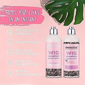 immetee 2 in 1 Shampoo & Conditioner for Wig, Soak & Rinse Wig Shampoo for Human and Synthetic Hair, Prolong Wig life. 300ml/10.1fl oz (For Natural Wigs)