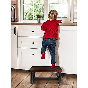 FANATU Wooden Step Stool - Heavy Duty One Step Stool - Holds up to 500Lb with Steel Frame for Kitchen/Bathroom/Bedside Step Stool (Walnut)