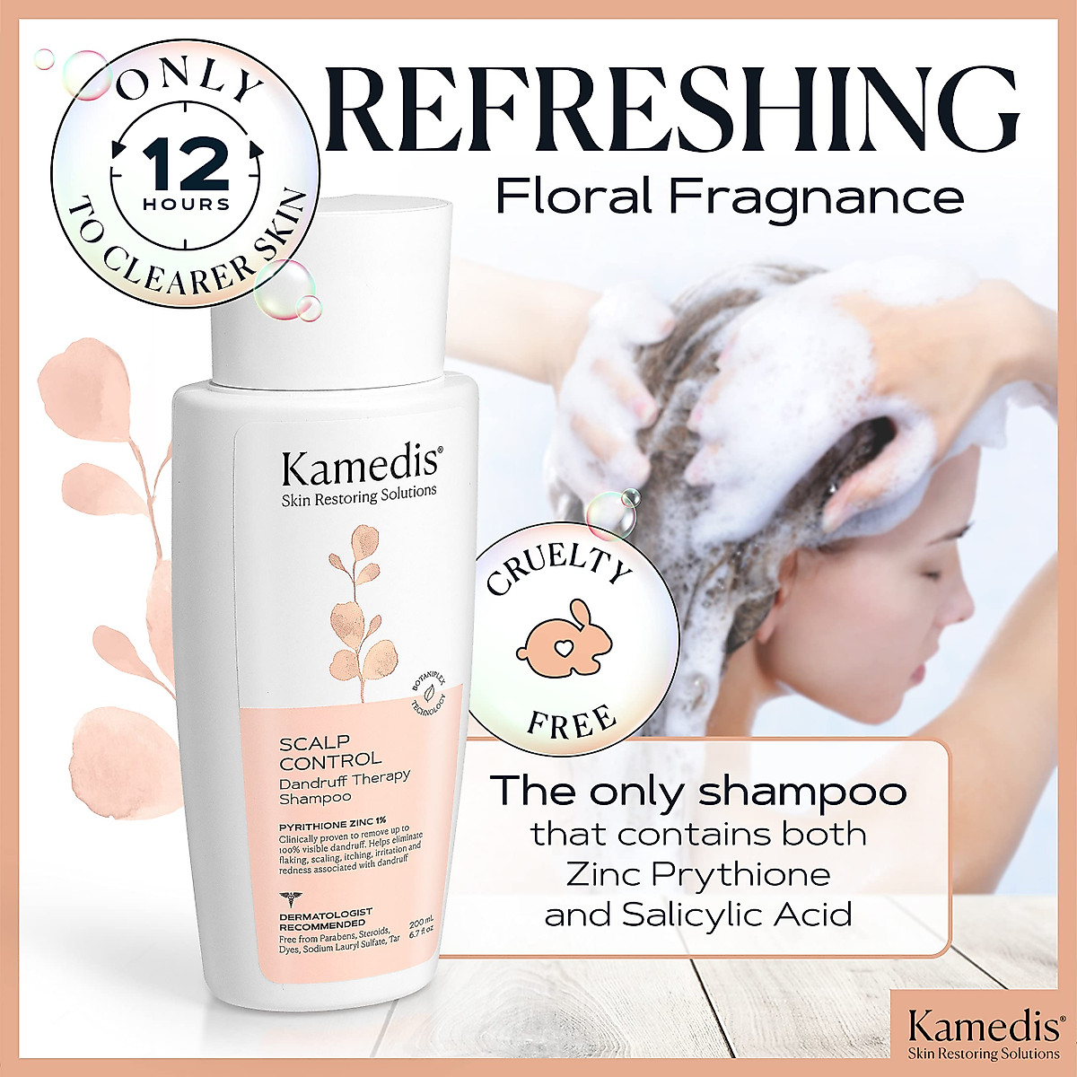 KAMEDIS Anti Dandruff Shampoo For Women & Men. For Itchy And Redness Scalp, Seborrheic Dermatitis Treatment & Flaky Hair. Contains 1% Zinc Pyrithione and Salicylic Acid. Paraben Free. 6.7 Fl Oz.