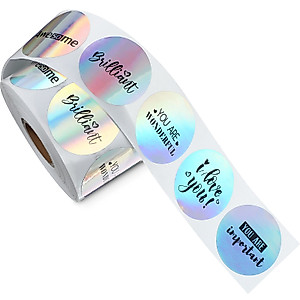 600 Pieces Round Inspirational Stickers Motivational Encouragement Stickers Labels Black Ink Holographic Rainbow Sticker Inspiring Planner Stickers for Greeting Cards Envelopes Sealing Decor, 1.5 Inch