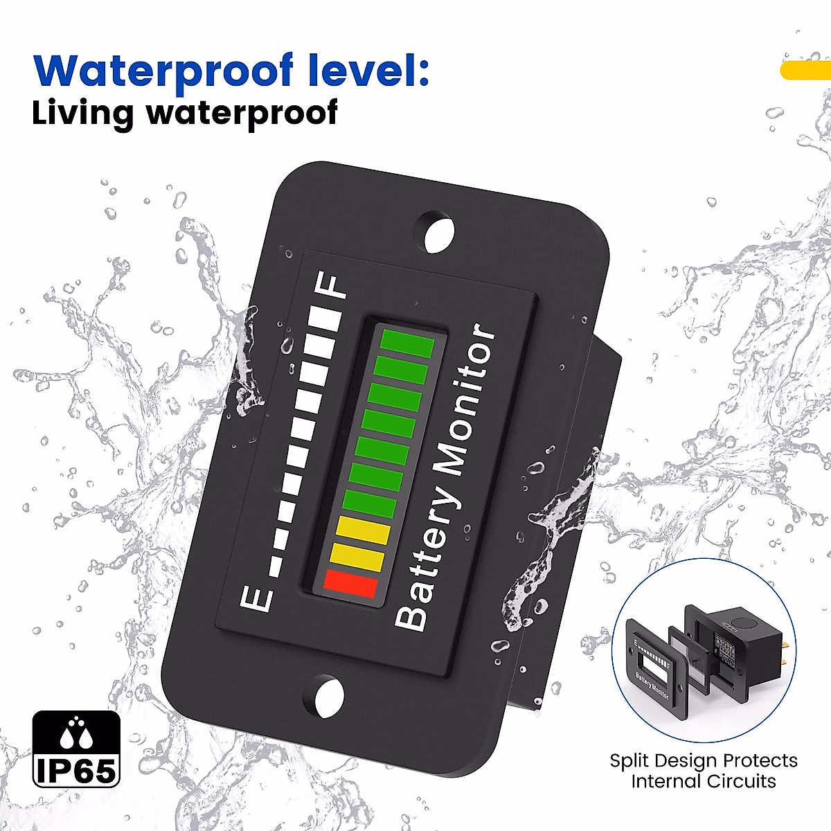 LED Battery Level Indicator, Universal Golf Cart Battery Meter Support 12V 24V 36V 48V 60V 72V Battery Monitor Lithium Battery Lead Acid Battery Fuel Gauge Meter for Ezgo Go Club Car