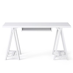 SIMPLIHOME Sawhorse SOLID WOOD Modern Industrial 60 inch Wide Home Office Desk, Writing Table, Workstation, Study Table Furniture in White