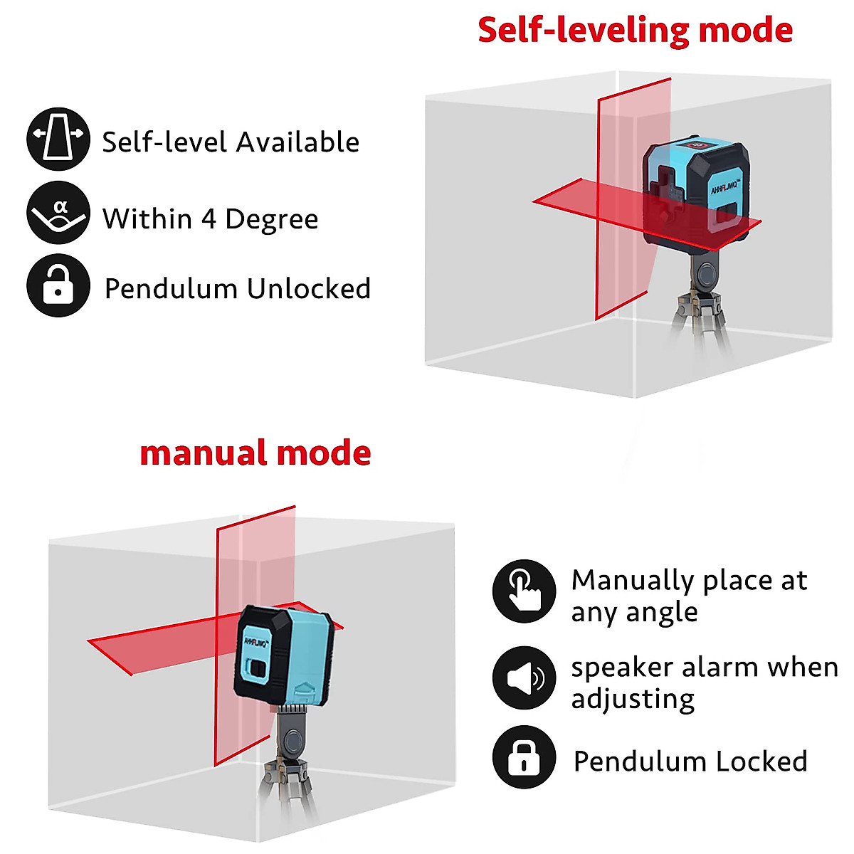 Laser Level,AHHFLJWQ 50ft Cross Line Laser with Vertical and Horizontal Line Self-Leveling,For architectural murals,Battery Included AA.