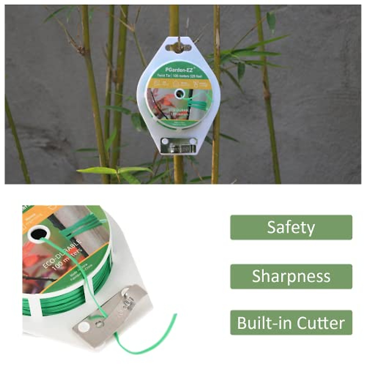 Twist Ties - 328ft Plant Ties PE-Coated Garden Ties with Cutter for Gardening Tomatoes Vines and Office Home Cable Organizing (1Reel/Green)…