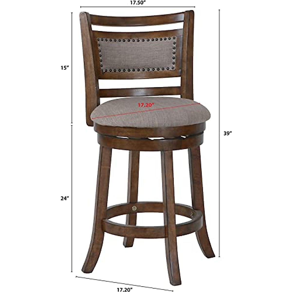 New Classic Furniture Aberdeen Counter Swivel Bar Stool with Open Back and Fabric Upholstered Seat & Back Rest, 24-Inch, Brown