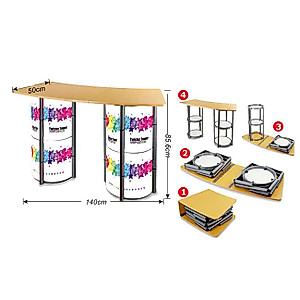 QOMOLANGMA 55.1" Round Portable Aluminum 3-Layer Spiral Twister Tower Portable Counter Display Stand Exhibition Counter Stand Trade Show Display with Columns Banner (Black, Stand Only)