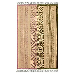 Casavani Hand Block Printed Rug Geometric Green & Pink Tassel Rug Boho Area Rug Easy Care Washable Rugs for Doormat Entryway Living Room Bedroom Hallway Balcony 4x10 Feet Runner