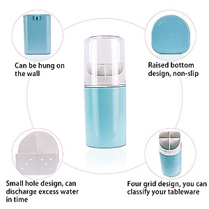 Fivtyily Kitchen Flatware Caddy Holder 4 Compartment Plastic Utensil Storage Organizer with Clear Lid for Chopstick Spoon Fork (Blue)