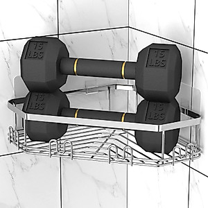 STEUGO Corner Shower Caddy, Shower Organizer Corner Shower Shelf with 12 Hooks,3-Pack Adhesive Stainless Steel Shower Shelves for Bathroom Storage，No Drilling Wall Mounted Shower Rack (Silver)