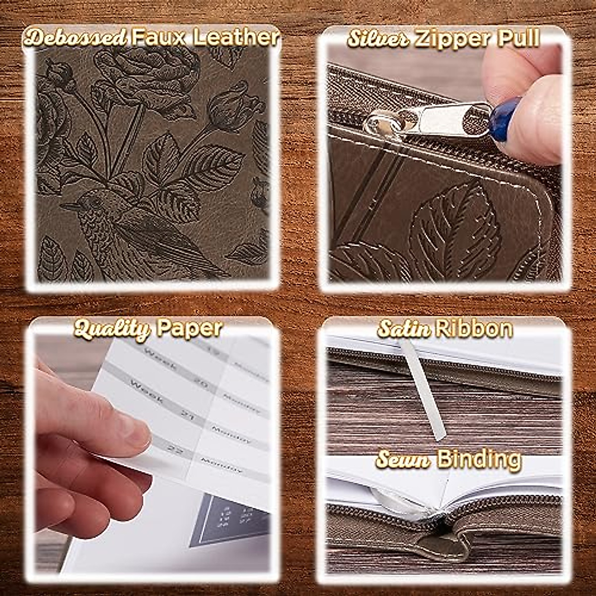 Christian Art Gifts 2024 18 Month Women's Large Vegan Leather Personal Planner Organizer w/Zipper Closure: Trust in the Lord Bible Verse for Daily, Weekly, Monthly Planning, Agenda, Work, Brown Floral