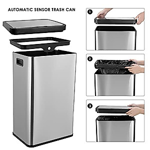 finetones 16 Gallon Trash Can, Motion Sensor Trash Can, Stainless Steel Trash Bin with Lid, Soft Close, Automatic Waste Bin for Kitchen Living Room Office, Silver