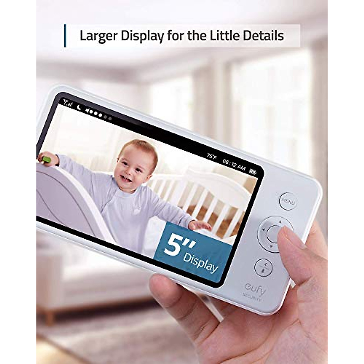 eufy Baby, SpaceView Pro 720p Video Baby Monitor with 5’’ Screen, Two-Way Audio, Pan & Tilt, Night Vision, Lullaby Player, Ideal for New Parents, Wide Angle Lens Not Included（Renewed）