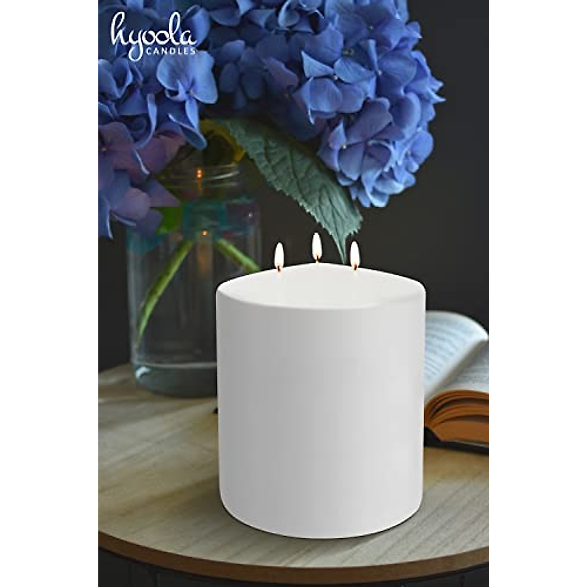 HYOOLA White Three Wick Large Candle - 4.75 x 6 Inch - Unscented Big Pillar Candles - 93 Hour - European Made