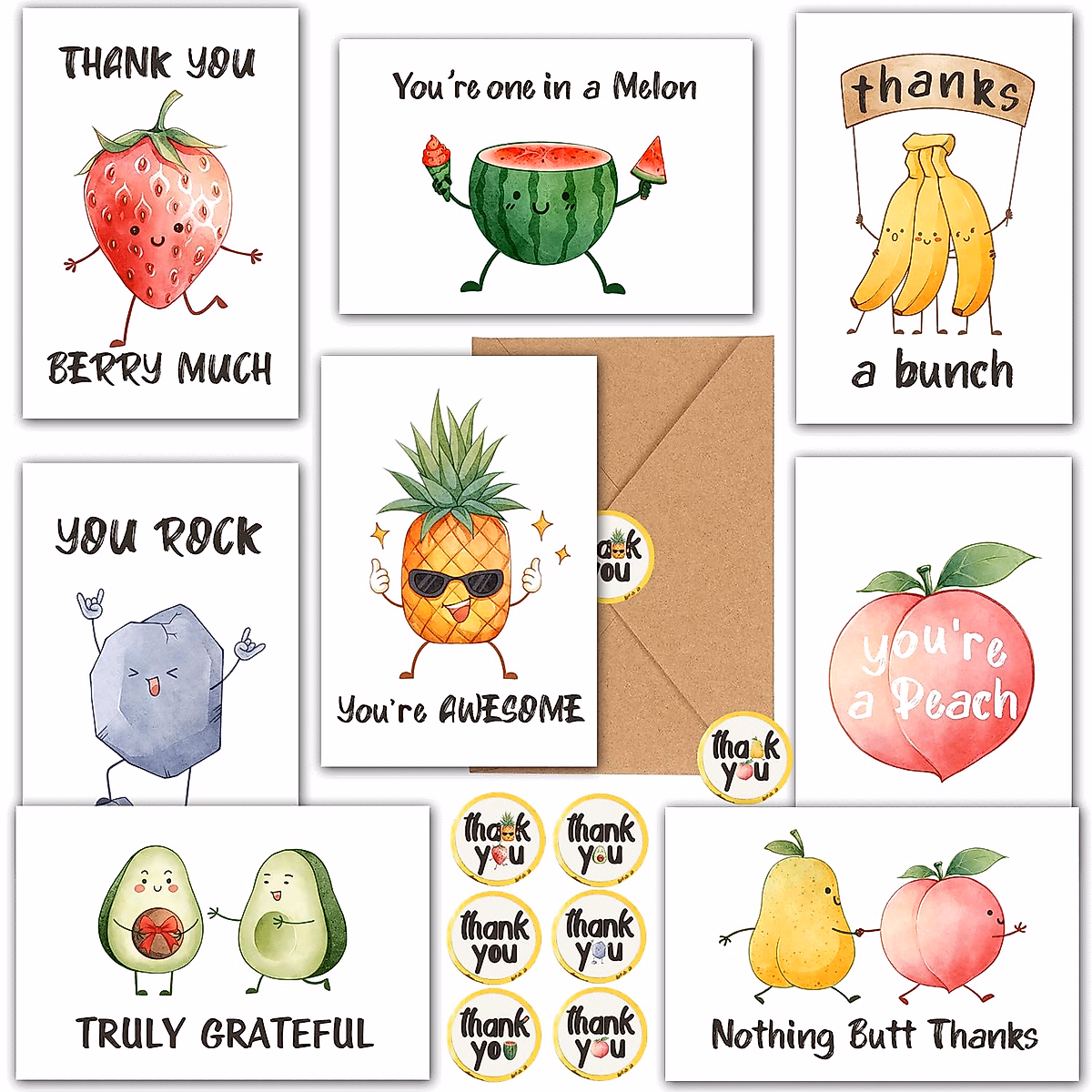 40 Funny Thank You Cards wtih Envelopes & Stickers,Pun Greeting Note Cards 4 x 6 in,Bulk Boxed Set Assortment Blank Notecards Card Great for Employee Teachers Friends Business Coworker Gratitude Appreciation