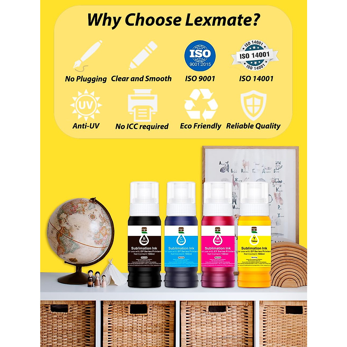 lexmate 400ML Autofill Sublimation Ink Compatible for Epson ET-2800 ET-2850 ET-4850 ET-3850 ET-2400 ET-3830 ET-2760 ET-15000 ET-4800 Inkjet Printers, Heat Press Transfer on Mugs T-Shirts