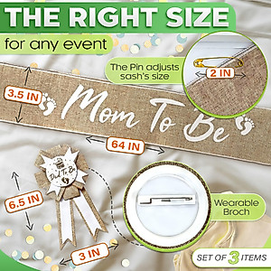 Mom to Be Sash Baby Shower Decorations Neutral Burlap Sashes Dad to Be Pin - Rustic Baby Shower Corsage Mom and Dad to Be Sash for Baby Shower - Mother to Be Sash Neutral Gender Reveal