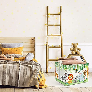 Clastyle Friendly Animals Party Nursery Storage Bins for Toys Books Rectangle Elephant Koala Monkey Safari Storage Basket Kids Collapsible Baby Gift Baskets for Bedroom, 15.7 * 11.8 * 11.8 in